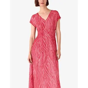 Whistles Zebra Print Textured V-neck Midi Dress