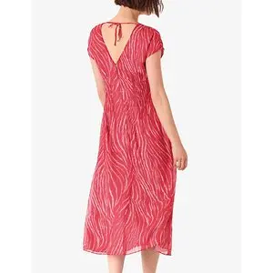 Whistles Zebra Print Textured V-neck Midi Dress