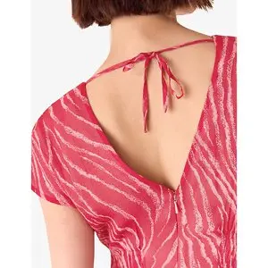 Whistles Zebra Print Textured V-neck Midi Dress