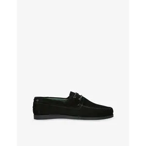 VINNY'S Boatman Suede Lace-up Boat Shoes - Black