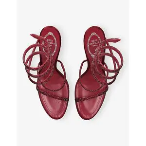 Rene Caovilla Cleo Embellished Leather Stiletto Sandals - Wine