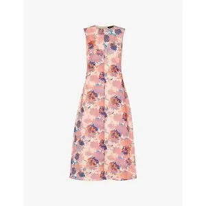 Whistles Floral-print Round Neck Textured Midi Dress - Multi-coloured