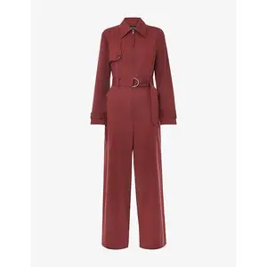 Whistles Trench Detail Long Sleeve Stretch Woven Jumpsuit - Rust