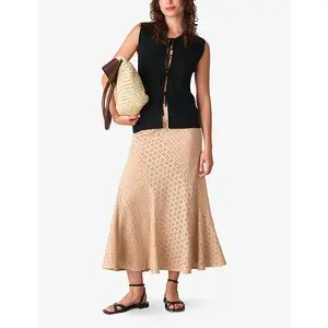 Whistles Broderie Fluted-hem Cotton Midi Skirt