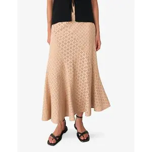 Whistles Broderie Fluted-hem Cotton Midi Skirt