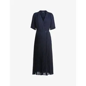 BOSS V-neck Pleated Midi Dress - Dark Blue