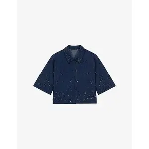 Maje Beaded Cropped Denim Shirt - Navy