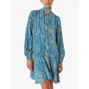 Whistles Zebra-print Tie-waist Woven Mini Dress