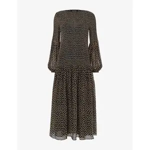 Whistles Plissé Spot-print Woven Midi Dress