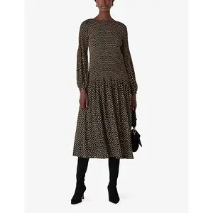 Whistles Plissé Spot-print Woven Midi Dress