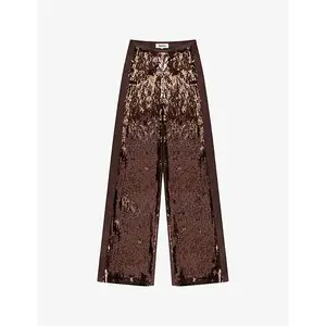RO&ZO Sequinned Wide-leg Stretch-woven Trousers - Brown