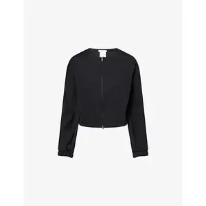 Max Mara Collarless Zip-up Cropped Boxy Jacket - Black
