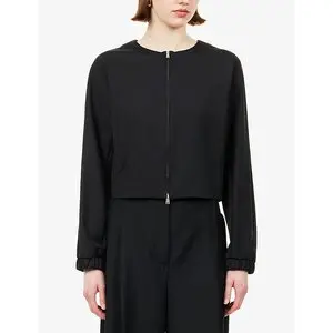 Max Mara Collarless Boxy Stretch-woven Jacket - Black