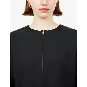 Max Mara Collarless Boxy Stretch-woven Jacket - Black