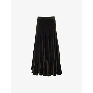 LEEM Panelled High-rise Stretch-velvet Midi Skirt - Brown