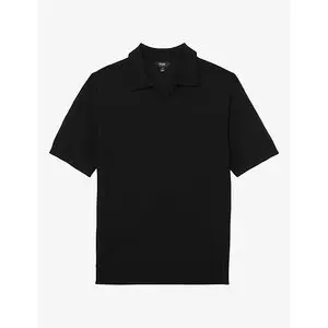 REISS Duchie Open-collar Short-sleeve Wool Polo - Black