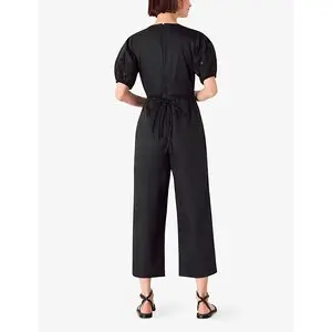 Whistles Broderie-trim Square-neck Cotton-poplin Jumpsuit