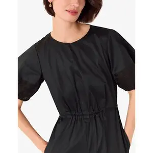 Whistles Broderie-trim Square-neck Cotton-poplin Jumpsuit