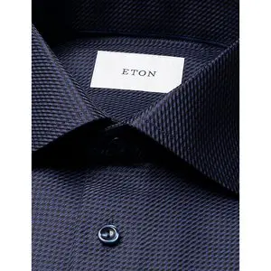 Eton Houndstooth King Long-sleeve Contemporary-fit Cotton Twill Shirt - Black