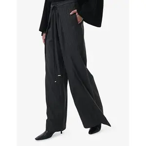 LEEM Draped Wide-leg Pin-stripe Trousers