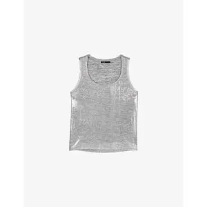 Maje Metallic Scoop Neck Stretch-knit Vest Top - Silver