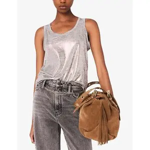 Maje Metallic Scoop Neck Stretch-knit Vest Top - Silver