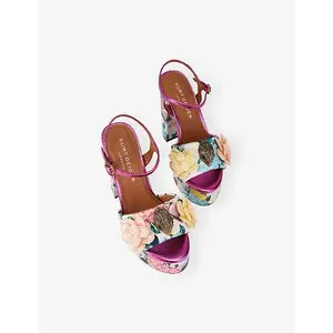 Kurt Geiger Kensington Platform Leather Sandals With Floral Embellishment