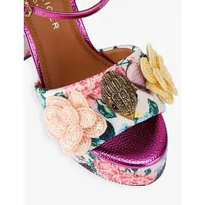 Kurt Geiger Kensington Platform Leather Sandals With Floral Embellishment