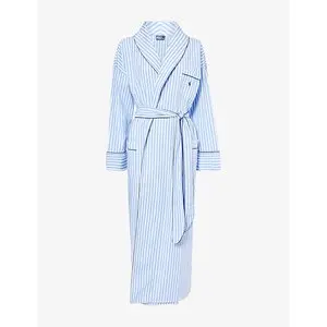 Polo Ralph Lauren Heritage Stripe Cotton Robe - White Cloud X Hydrangea