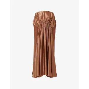 LEEM Cape-effect Silk-satin Midi Dress - Brown