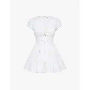 House Of Cb Emiliana Plunge-neck Stretch-cotton Mini Dress - White