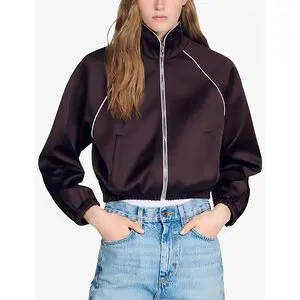 Sandro Contrast-trim Cropped Satin Jacket