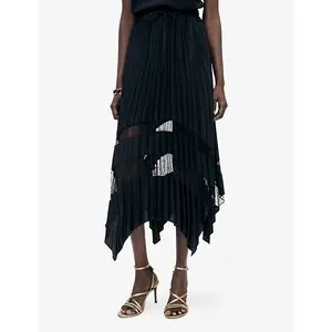 The Kooples Sheer-panel Asymmetric Hem Woven Midi Skirt