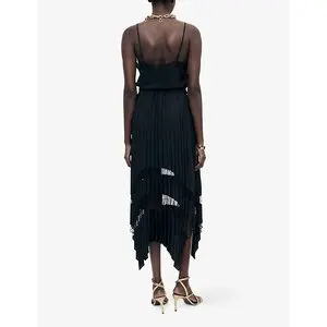 The Kooples Sheer-panel Asymmetric Hem Woven Midi Skirt