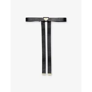 Prada Triangle Logo Leather Hair Clip - Black