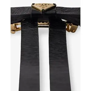 Prada Triangle Logo Leather Hair Clip - Black