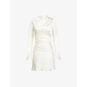 House Of Cb Lulu Flute Long Sleeve Satin Mini Dress - Ivory