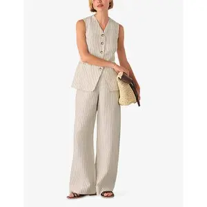Whistles Striped V-neck Linen Waistcoat