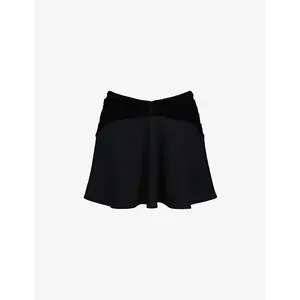 House Of Cb Asa Flounce-detail Georgette And Velvet Mini Skirt - Black