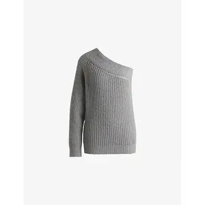 Hugo One-shoulder Brushed-texture Stretch-knit Jumper - Medium Grey