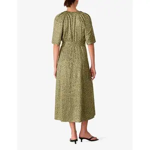 Whistles Leopard Print V-neck Woven Midi Dress