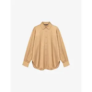 Maje Collared Rhinestone-embellished Stretch-satin Shirt - Caramel