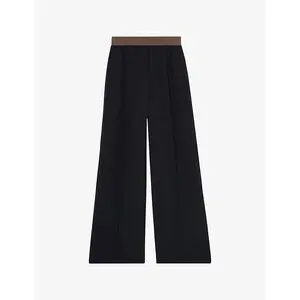 REISS Wilde Wide-leg High-rise Stretch-woven Trousers - Navy