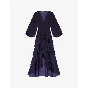 Maje Ruffinella Smocked Waist Ruffled Maxi Dress - Bleus
