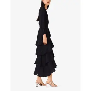 Maje Ruffinella Smocked Waist Ruffled Maxi Dress