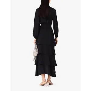 Maje Ruffinella Smocked Waist Ruffled Maxi Dress