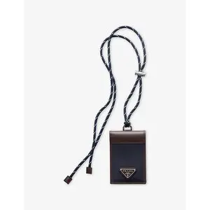 Prada Speedrock Re-nylon And Leather Card Holder With Strap - Blue