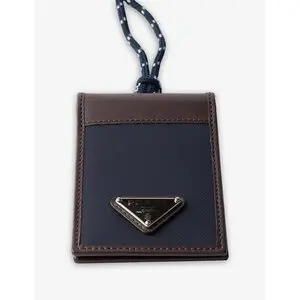 Prada Speedrock Re-nylon And Leather Card Holder With Strap - Blue
