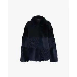 Whistles Relaxed-fit Shearling Coat - Navy/multi