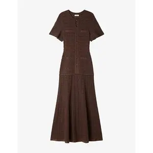 Sandro Rhinestone Embellished Knitted Maxi Dress Brown